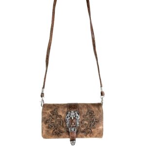 Justin West Western Brown Purse Floral Buckle Concealed Carry Handbag