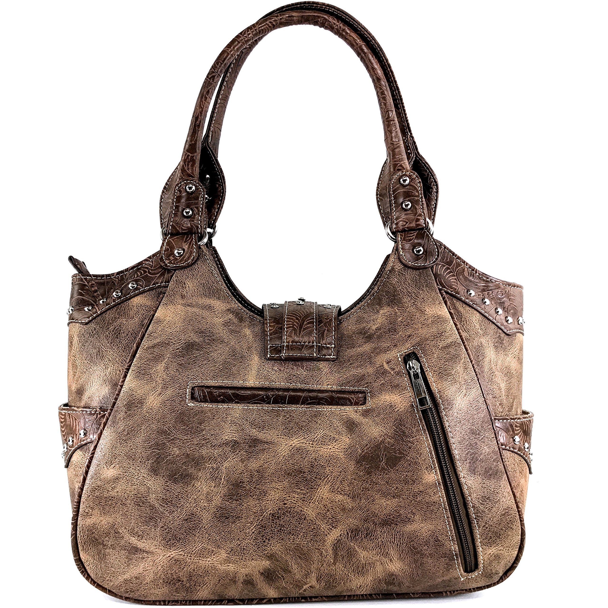 Justin West Western Brown Purse Floral Buckle Concealed Carry Handbag