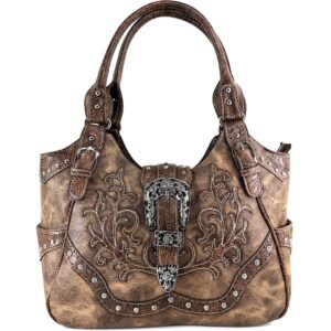 Justin West Western Brown Purse Floral Buckle Concealed Carry Handbag