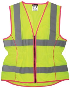 mcr safety lvcl2mlm ladies sized class 2 lightweight safety vest, silver reflective stripe, zipper front, lime, medium