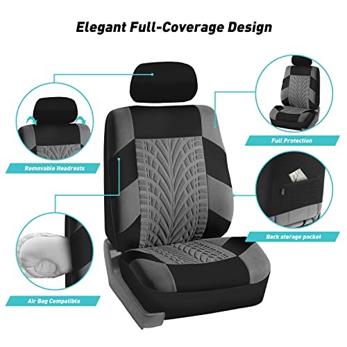 FH Group Car Seat Covers Full Set Gray Premium Cloth - Universal Fit, Automotive Low Back Front Seat Covers, Airbag Compatible, Split Bench Rear Seat, Washable, for SUV, Sedan