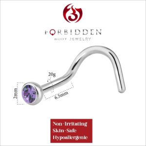 Forbidden Body Jewelry 20g Surgical Steel Press Fit Purple CZ Crystal Nose Screw