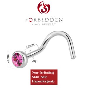 Forbidden Body Jewelry 20g Surgical Steel Press Fit Dark Pink 2.5mm CZ Crystal Nose Screw