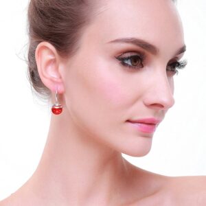 Crystal French Wire Dangle Drop Earrings (Red)