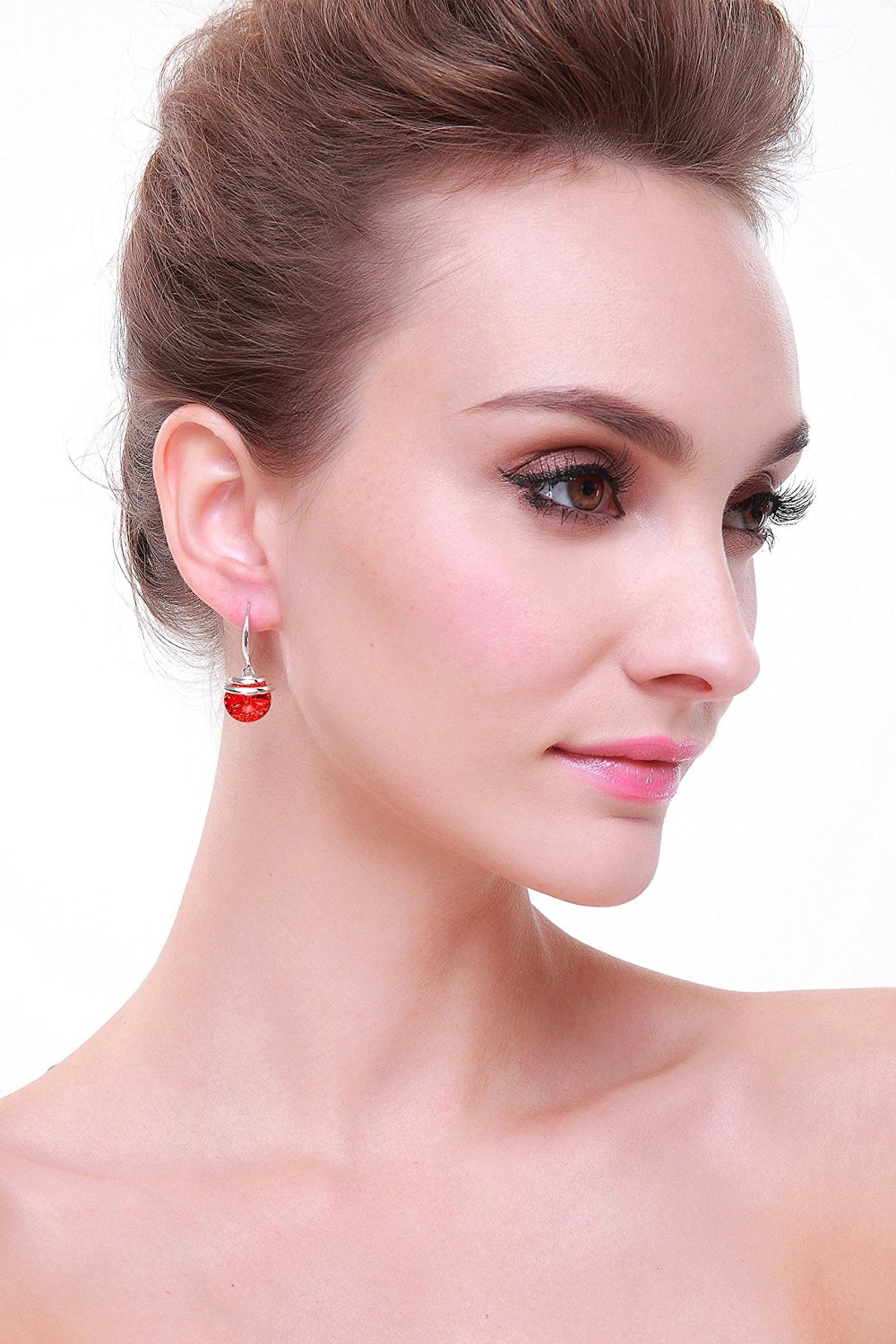 Crystal French Wire Dangle Drop Earrings (Red)