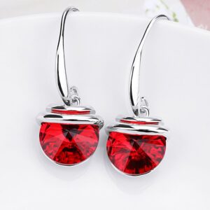 Crystal French Wire Dangle Drop Earrings (Red)