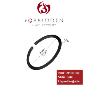 Forbidden Body Jewelry 20g 8mm Surgical Steel Black Seamless Nose Ring & Cartilage Hoop with Comfort Round Ends