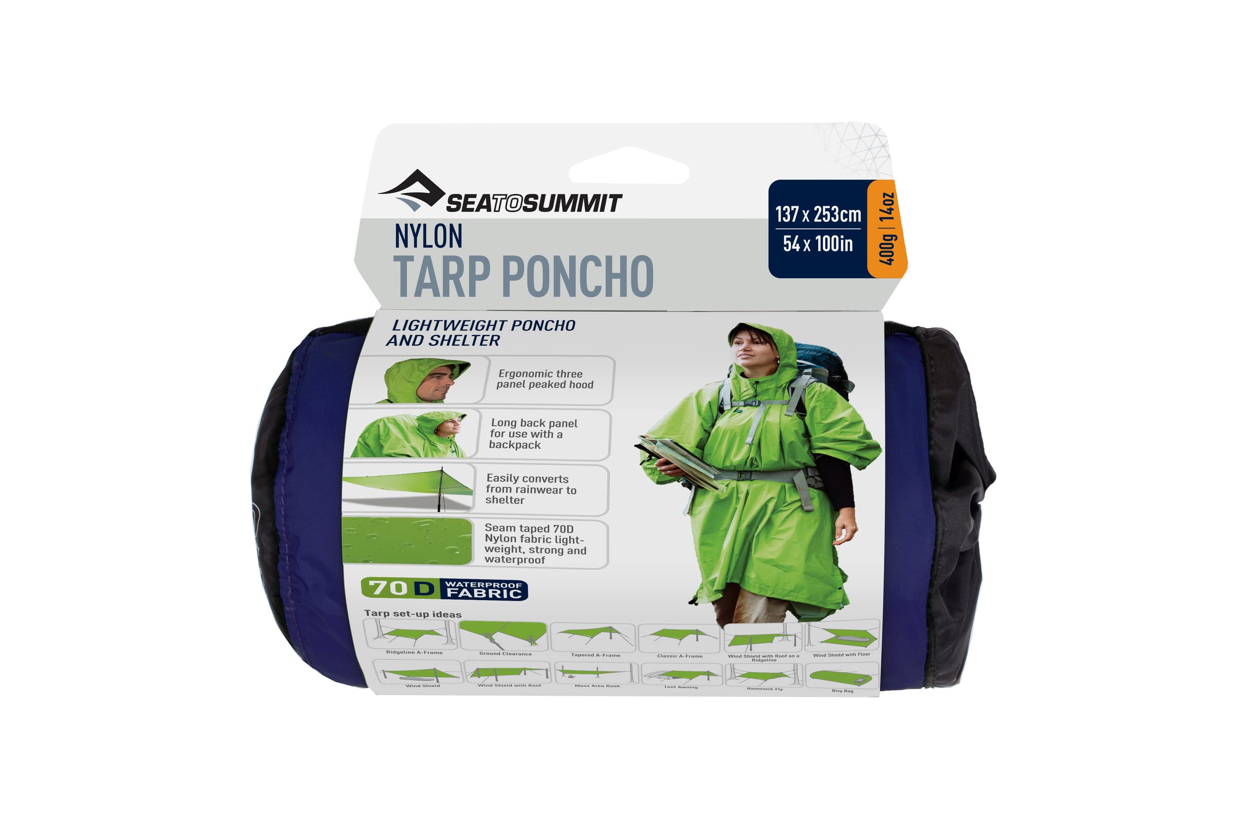 Sea to Summit Nylon Tarp Poncho 4-in-1 Raincoat, Pack Cover, Groundsheet, and Shelter, Royal Blue