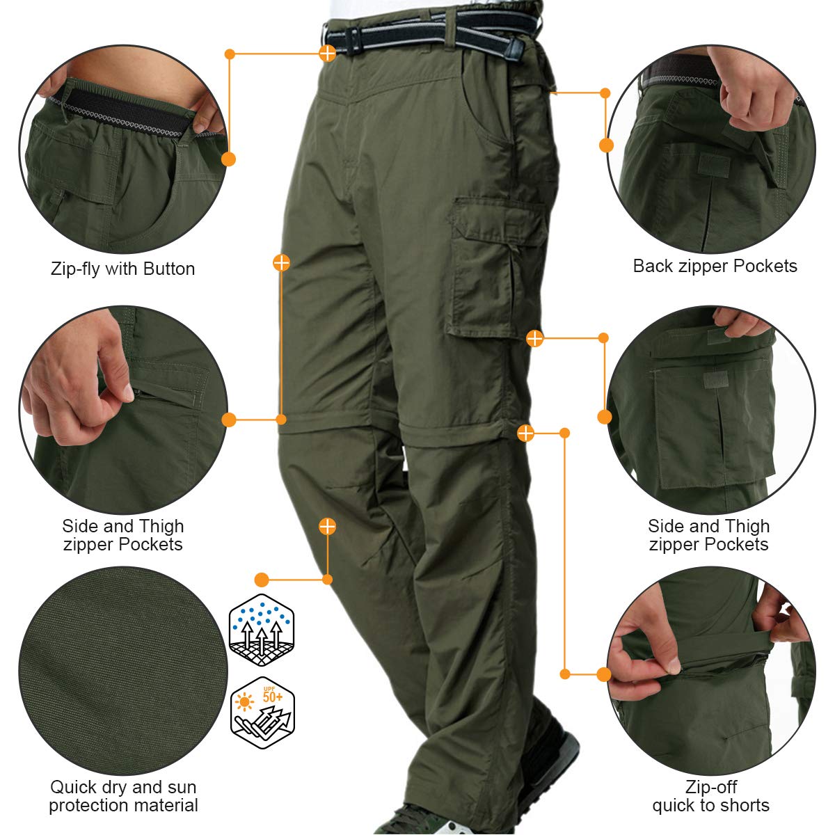 Jessie Kidden Mens Hiking Pants Convertible Quick Dry Lightweight Zip Off Outdoor Fishing Travel Safari Pants (225 Army Green 34)