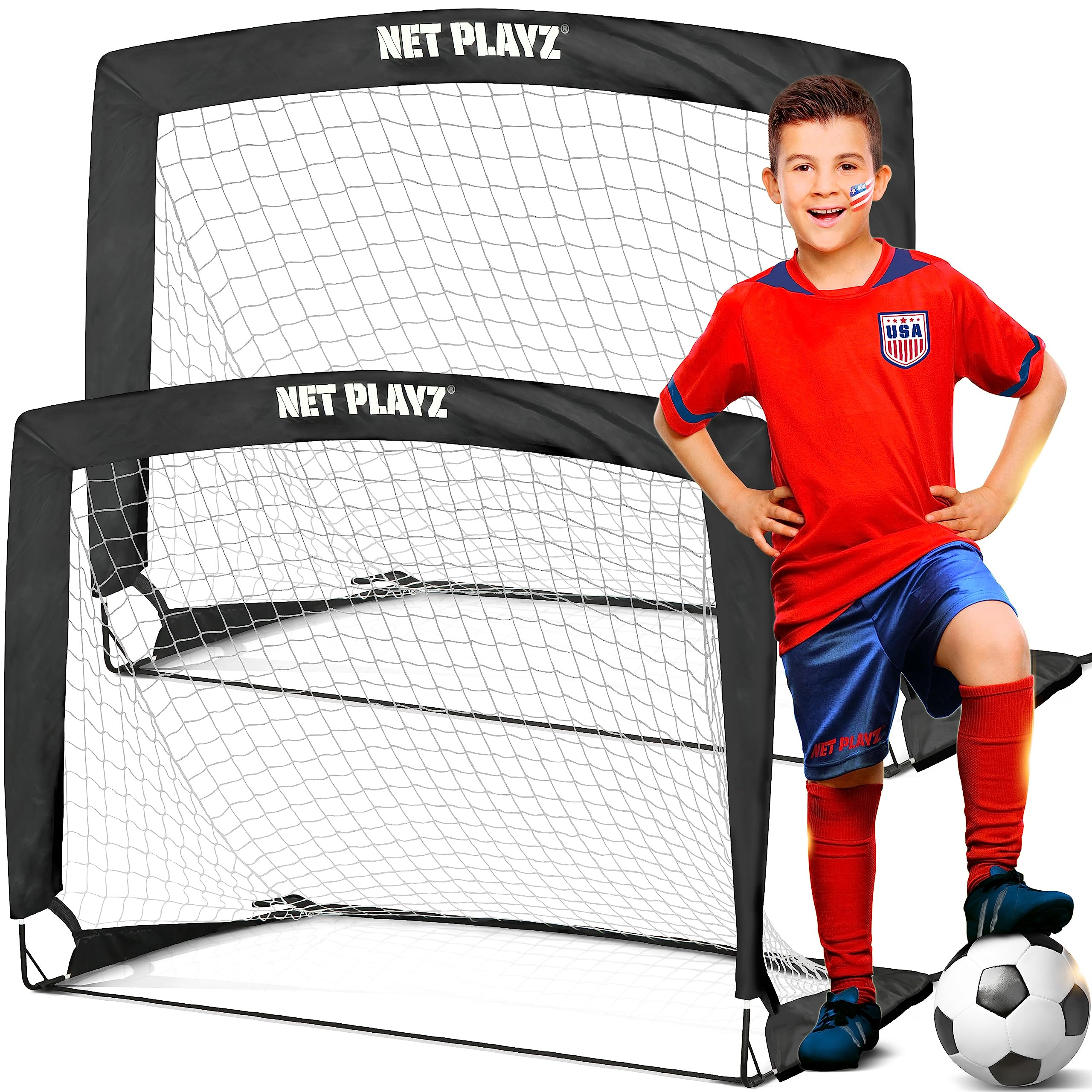 NET PLAYZ 4ftx3ft Easy Fold-Up Portable Training Soccer Goal, 36"D x 48"W x 36"H, Set of 2