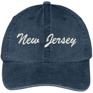 trendy apparel shop new jersey state embroidered low profile adjustable cotton cap - navy