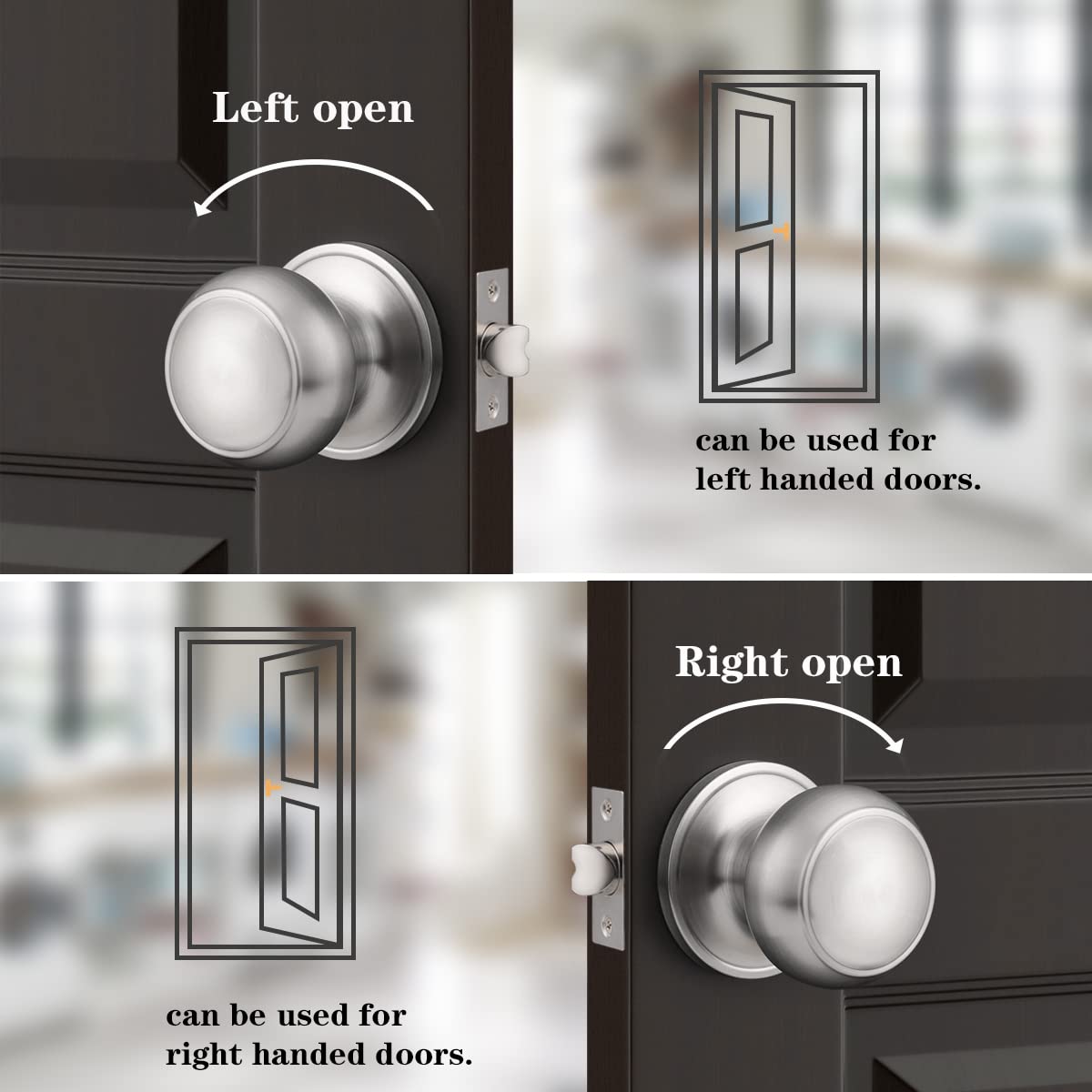 Probrico Colonial Style Passage Door Knobs Brushed Nickel Door Handle for Hall/Closet Door