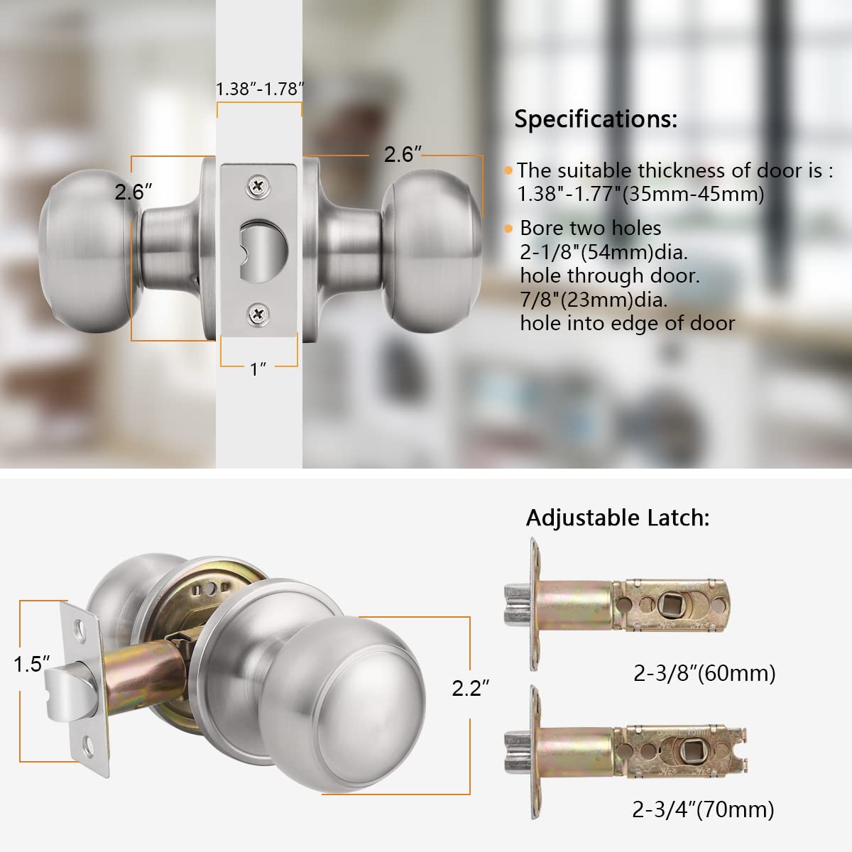 Probrico Colonial Style Passage Door Knobs Brushed Nickel Door Handle for Hall/Closet Door