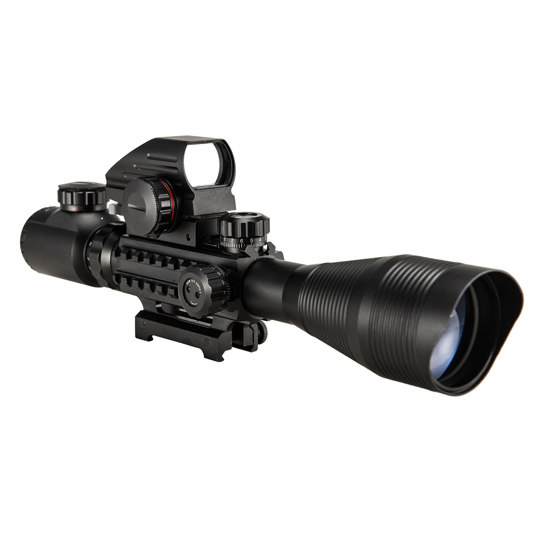 Pinty Rifle Scope 4-12x50EG Rangefinder Tactical Reticle Scope Combo with Laser Sight and Red Dot Sight