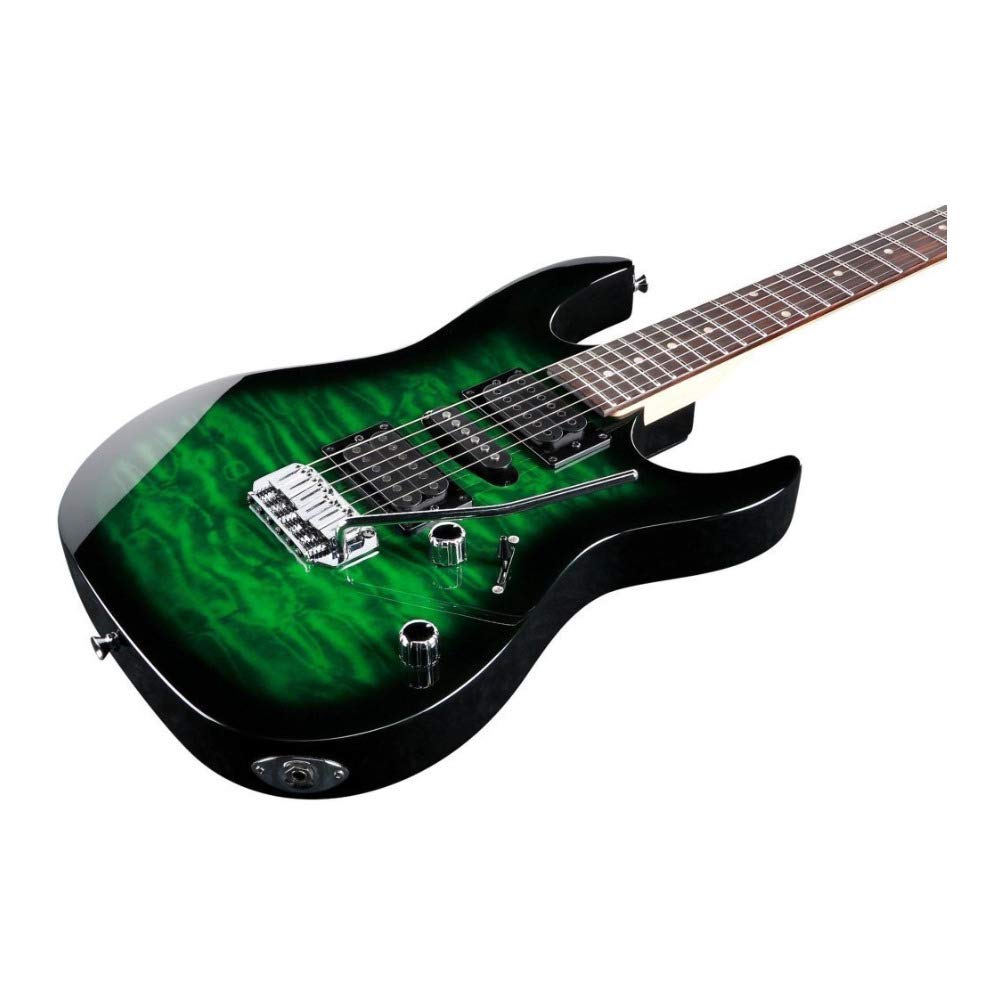 Ibanez 6 String Solid-Body Electric Guitar, Right, Transparent Green Burst (GRX70QATEB)