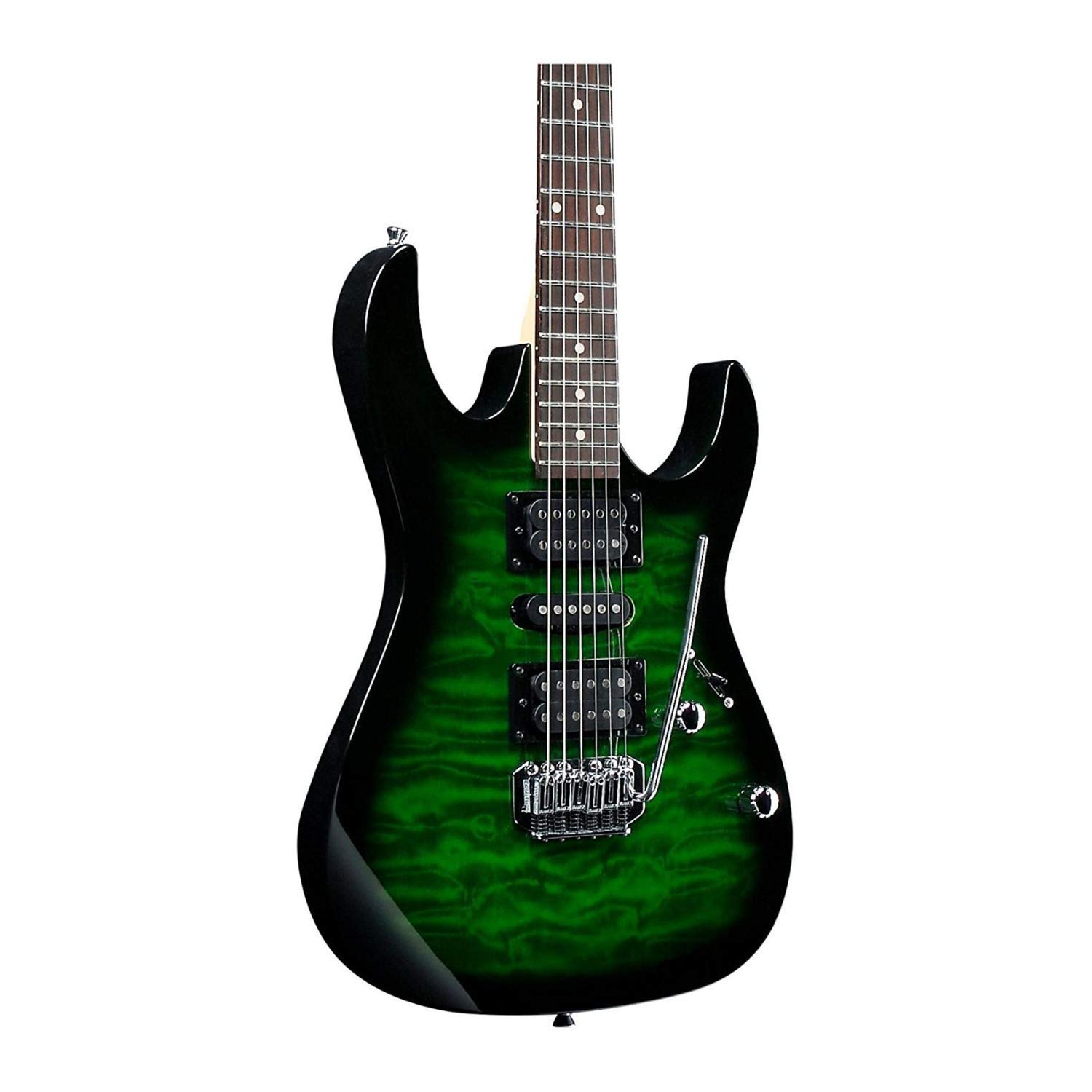 Ibanez 6 String Solid-Body Electric Guitar, Right, Transparent Green Burst (GRX70QATEB)