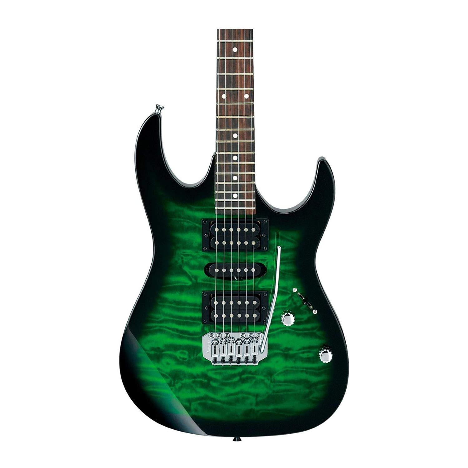 Ibanez 6 String Solid-Body Electric Guitar, Right, Transparent Green Burst (GRX70QATEB)