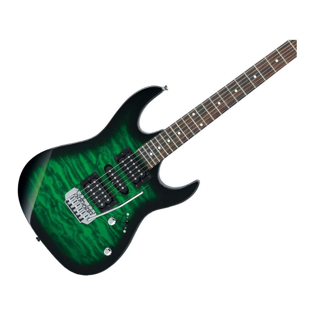 Ibanez 6 String Solid-Body Electric Guitar, Right, Transparent Green Burst (GRX70QATEB)