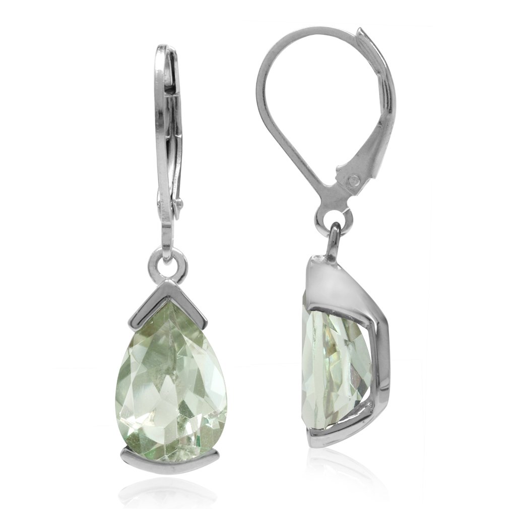 Silvershake 8.52ct. Natural Green Amethyst White Gold Plated 925 Sterling Silver Drop Dangle Leverback Earrings