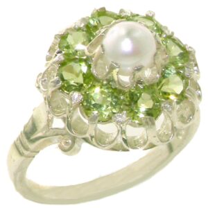 925 sterling silver cultured pearl and peridot womens band ring - size 10