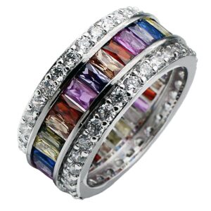 womens multicolor band baguette gemstone rings 925 sterling silver ring sizes 6 - 12 (8)