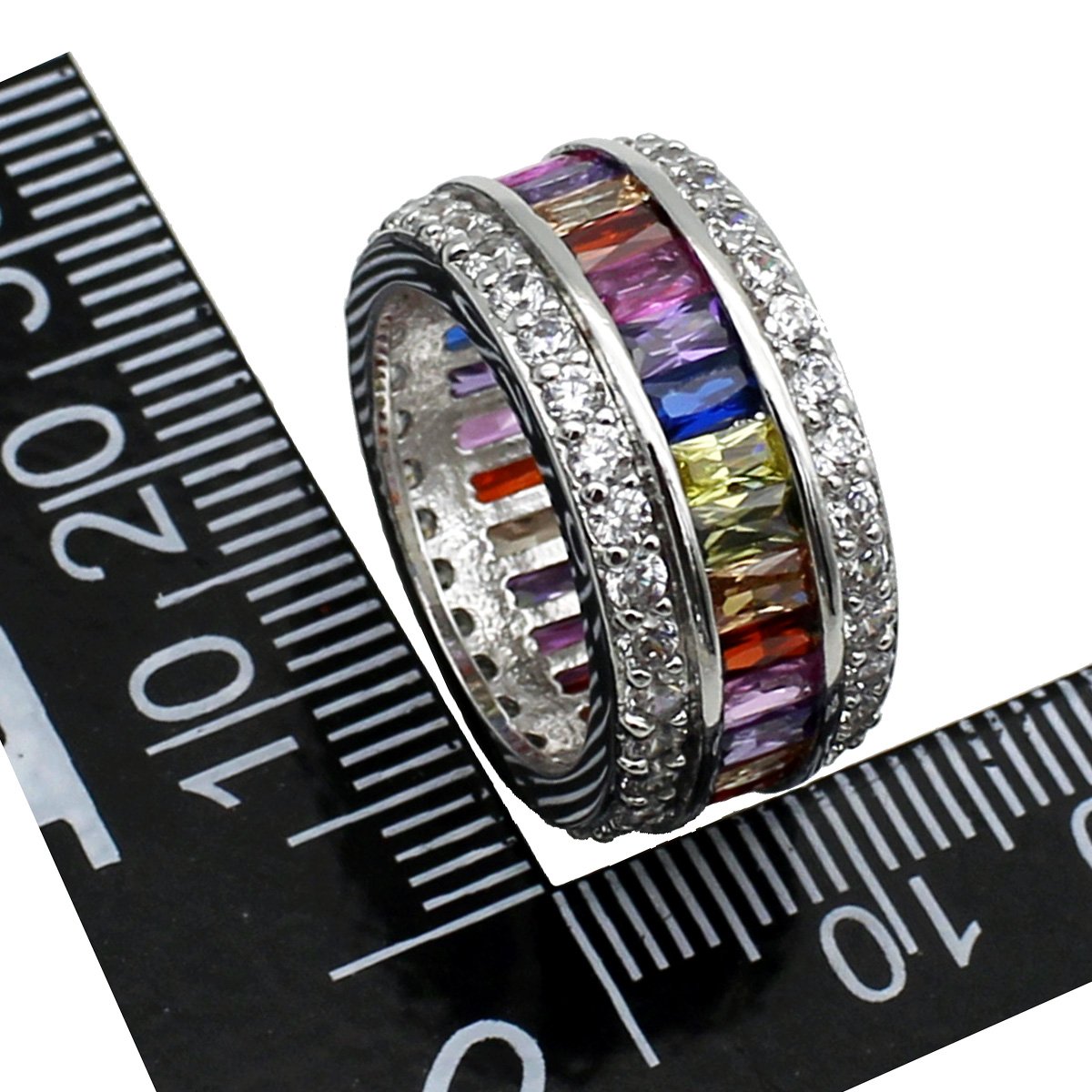 Womens Multicolor Band Baguette Gemstone Rings 925 Sterling Silver Ring Sizes 6 - 12 (8)