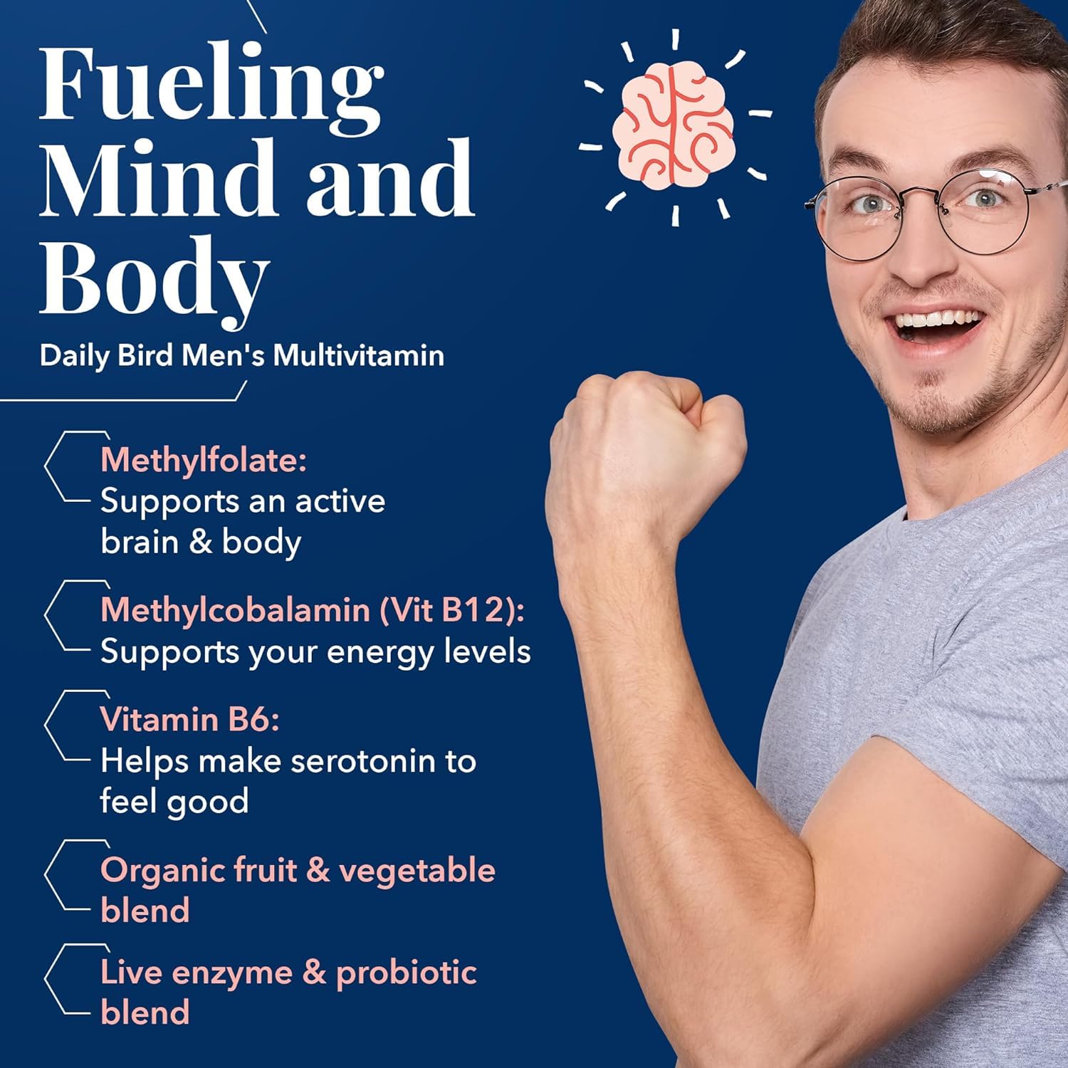 Best Nest Wellness Men's Daily Multivitamin - Men Vitamins for Overall Health, Multimineral Supplement with Probiotics, Methylfolate, A, C, D, E B12, Zinc & Whole Food Organic Blend Multi Vitamin 30Ct