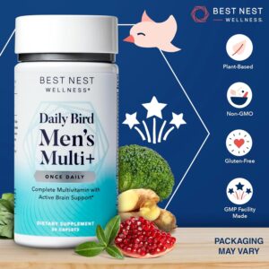 Best Nest Wellness Men's Daily Multivitamin - Men Vitamins for Overall Health, Multimineral Supplement with Probiotics, Methylfolate, A, C, D, E B12, Zinc & Whole Food Organic Blend Multi Vitamin 30Ct