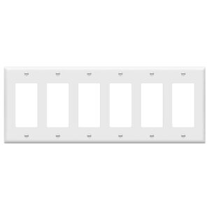 enerlites decorator light switch or receptacle outlet wall plate, size 6-gang 4.50" x 11.81",polycarbonate thermoplastic, 8836-w, white