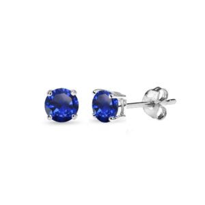 sapphire earrings | 925 sterling silver earing | 4mm round solitaire studs created blue sapphire earrings for women