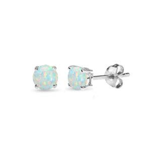 opal earrings for women sterling silver simulated white opal 4mm round-cut solitaire small stud earrings for teens