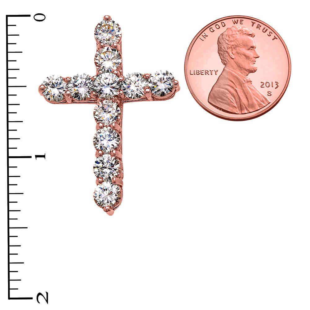 Religious Charms and Necklaces Elegant 14k Rose Gold 7 Carat Round Cubic Zirconia Cross Pendant (Large)