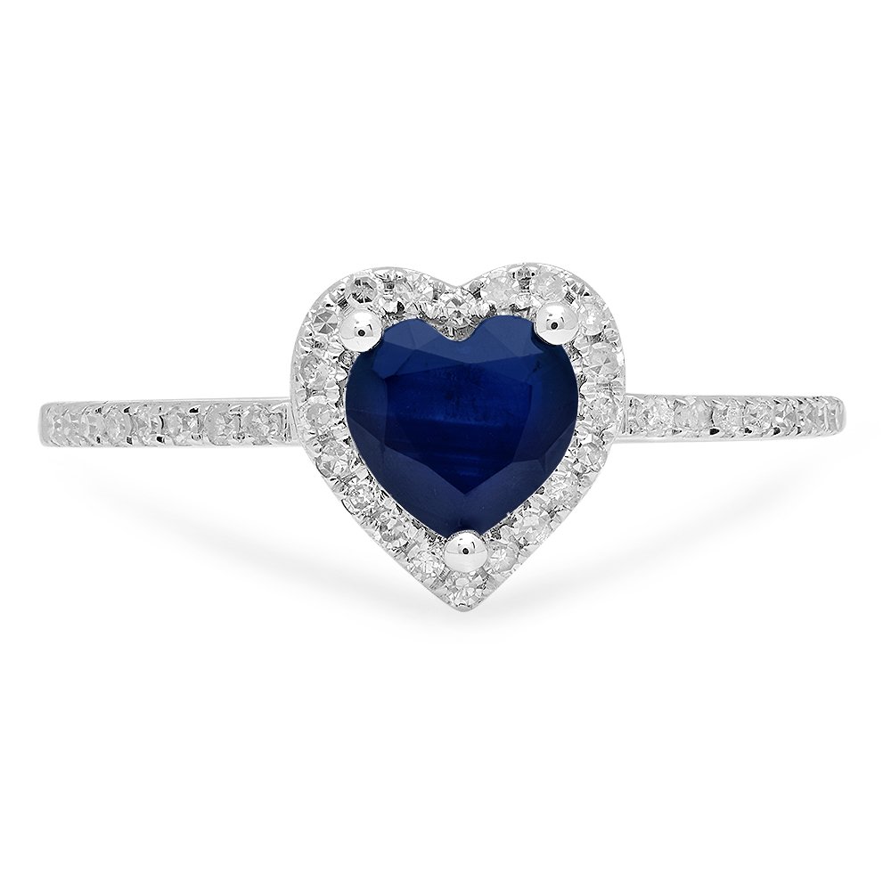 Dazzlingrock Collection 10K Heart Cut Blue Sapphire & Round White Diamond Heart Engagement Ring, White Gold, Size 6.5