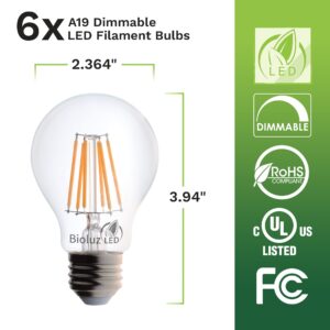 Bioluz LED 92 CRI E26 LED Bulb 60 Watt Dimmable Edison Bulbs Warm White Clear Pendant Light Bulbs UL Listed Title 20 High Efficacy Lighting 6-Pack