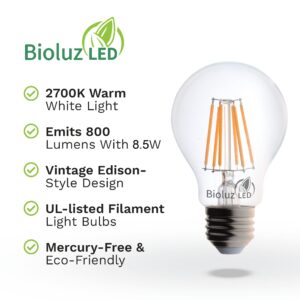 Bioluz LED 92 CRI E26 LED Bulb 60 Watt Dimmable Edison Bulbs Warm White Clear Pendant Light Bulbs UL Listed Title 20 High Efficacy Lighting 6-Pack