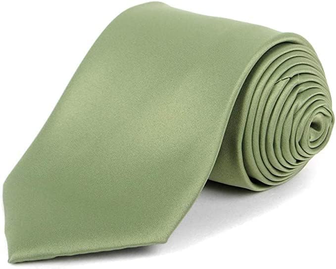 boxed-gifts UMO LORENZO Classic Necktie Sage Solid Color and Standard Fit Satin Finish for Men (Sage)