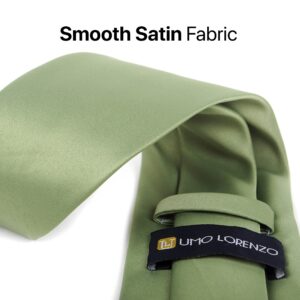 boxed-gifts UMO LORENZO Classic Necktie Sage Solid Color and Standard Fit Satin Finish for Men (Sage)