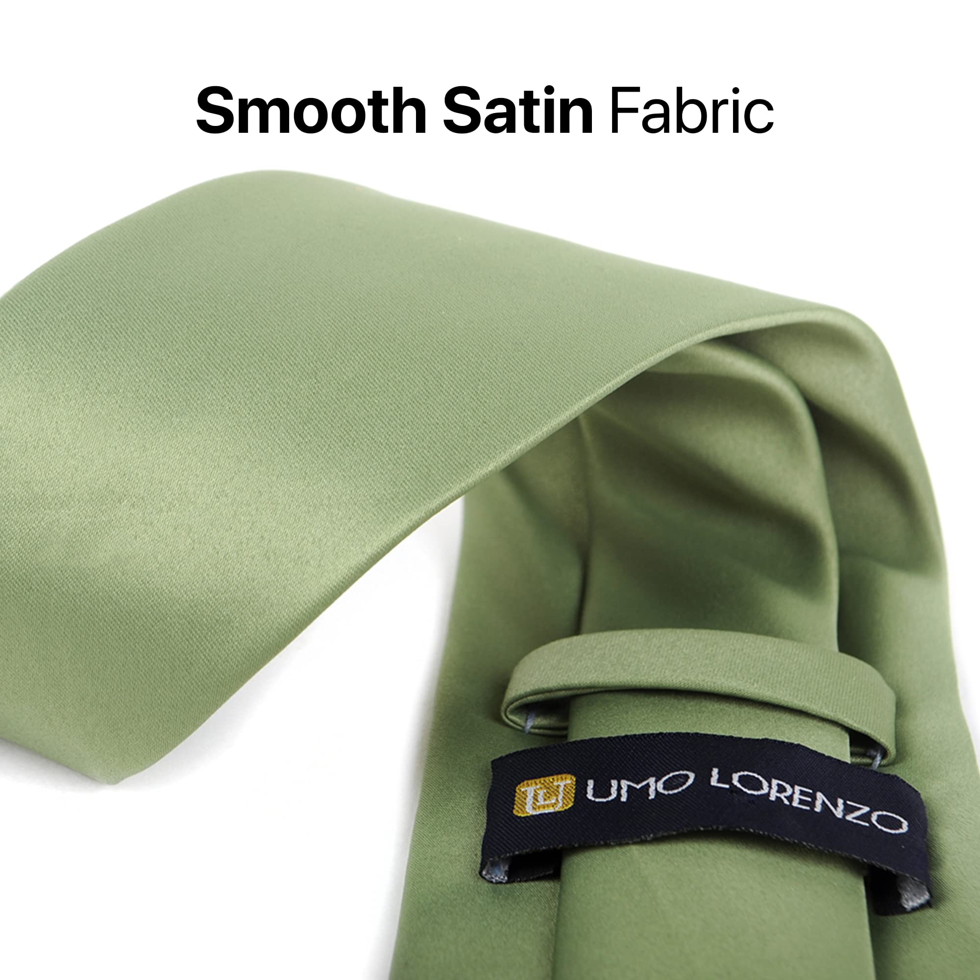 boxed-gifts UMO LORENZO Classic Necktie Sage Solid Color and Standard Fit Satin Finish for Men (Sage)