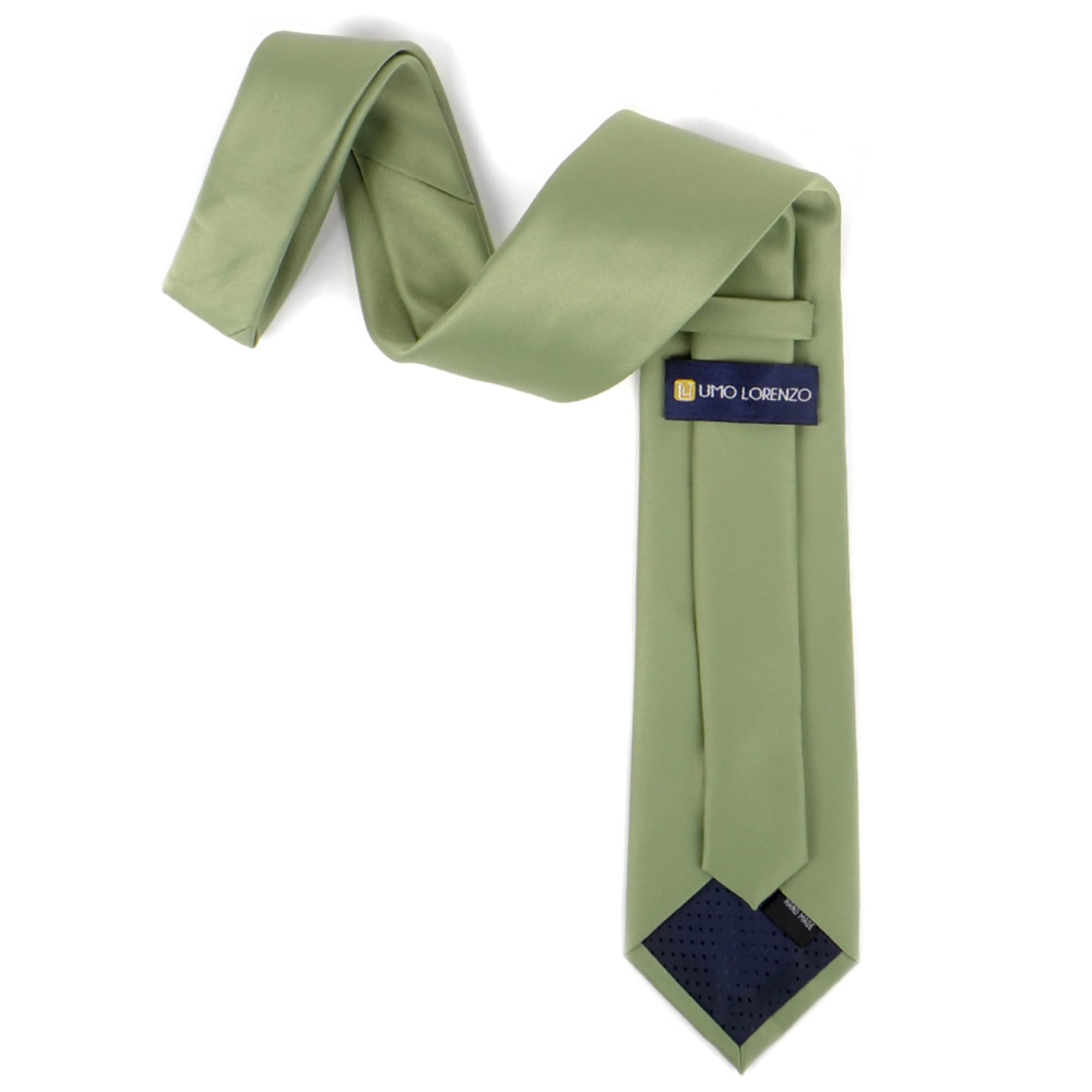 boxed-gifts UMO LORENZO Classic Necktie Sage Solid Color and Standard Fit Satin Finish for Men (Sage)