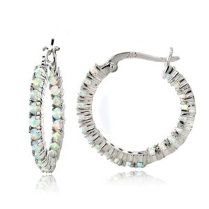 sterling silver synthetic white opal inside-out hoop earrings for women