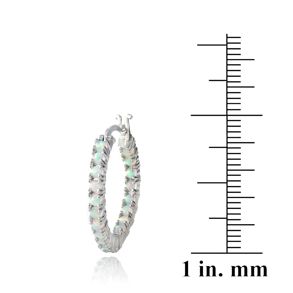 Sterling Silver Synthetic White Opal Inside-Out Hoop Earrings for Women