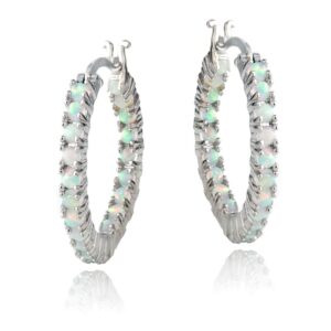 Sterling Silver Synthetic White Opal Inside-Out Hoop Earrings for Women