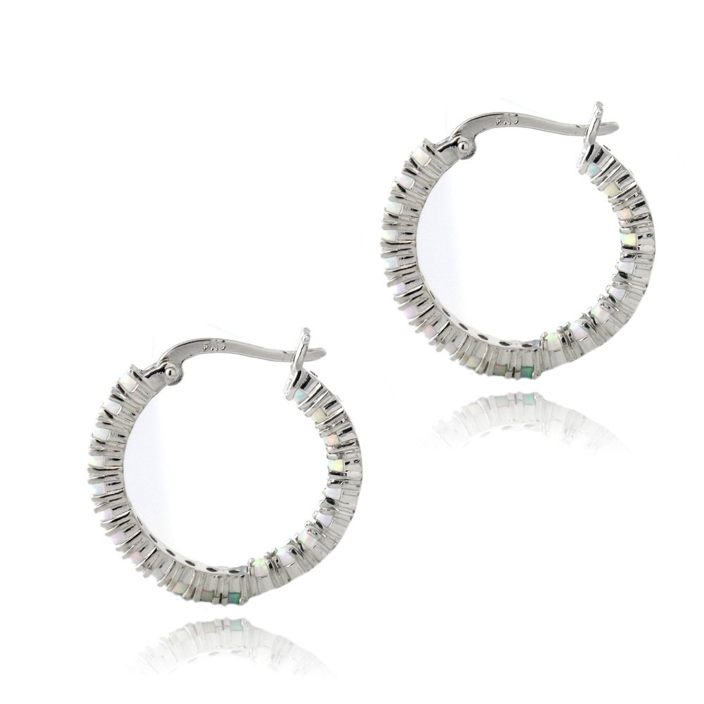 Sterling Silver Synthetic White Opal Inside-Out Hoop Earrings for Women