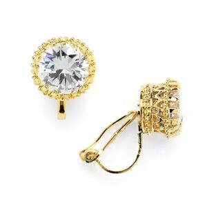 mariell gold clip-on cubic zirconia crystal stud earring, 2 cwt., for wedding, brides, birthday gift