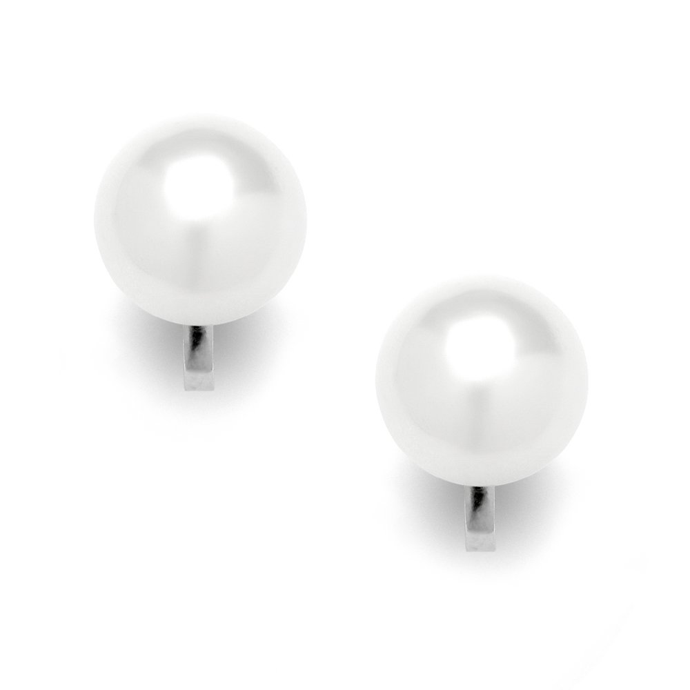 Mariell White Freshwater Pearl Stud Clip On Earring for Women, 9mm, Non-Pierced Earring Birthday Gift