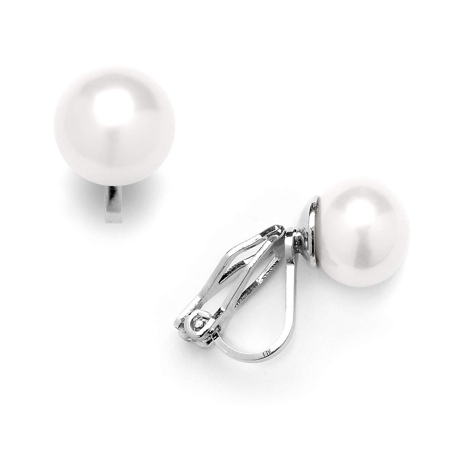 Mariell White Freshwater Pearl Stud Clip On Earring for Women, 9mm, Non-Pierced Earring Birthday Gift