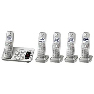 panasonic link2cell bluetooth cordless dect 6.0 expandable phone system with answering machine and enhanced noise reduction - 5 handsets - kx-tge475s (silver)