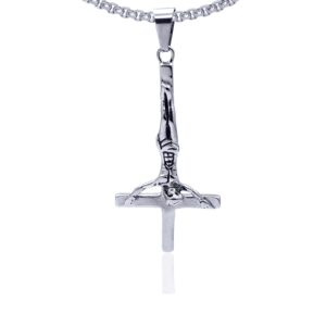 xusamss punk titanium steel inverted cross pendant skull necklace,24inches chain