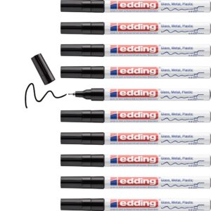 edding 780 gloss paint marker - black - 10 paint markers - extra-fine round tip 0.8 mm - paint pen for glass, pebbles, wood, plastic, paper - waterproof, high coverage