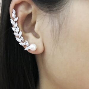 SELOVO Ear Cuff CZ Crystal Simulated Pearl for Pierced Ear Climber Wrap Earrings Silver Tone